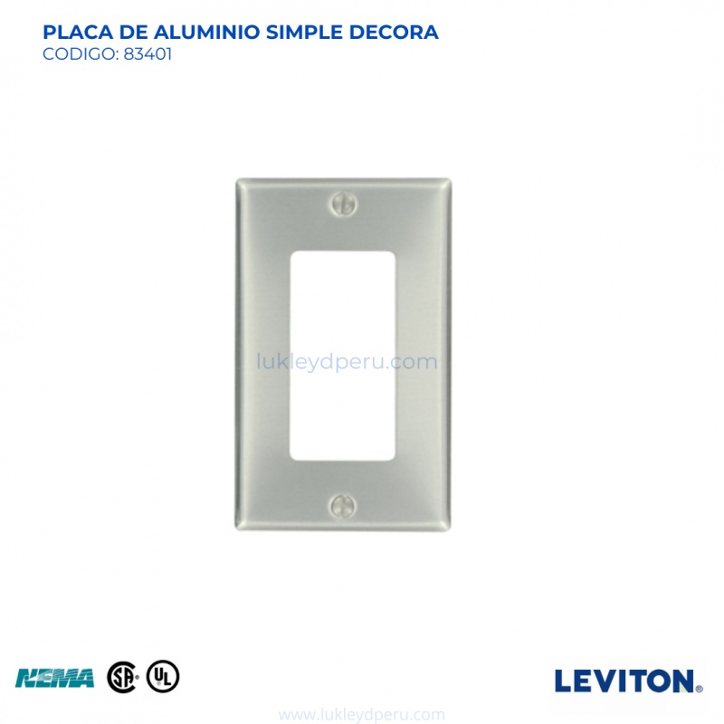 PLACA DE ALUMINIO SIMPLE DECORA – LEVITON - Productos - LU.KLEYD PERU ...